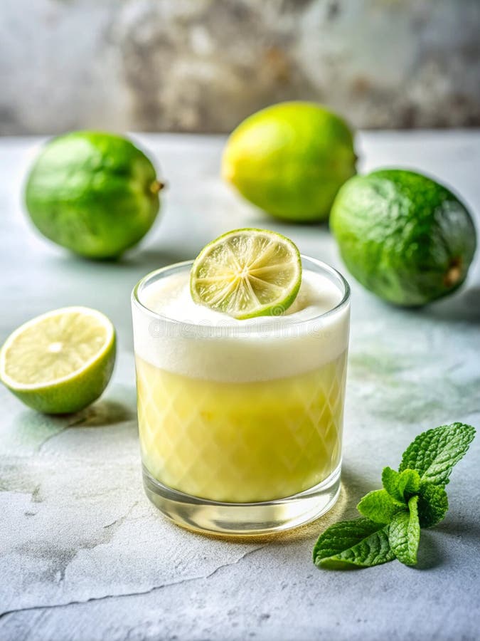 Lime Sour Cocktail in a Crystal Glass with Fresh Lime Garnish Stock ...