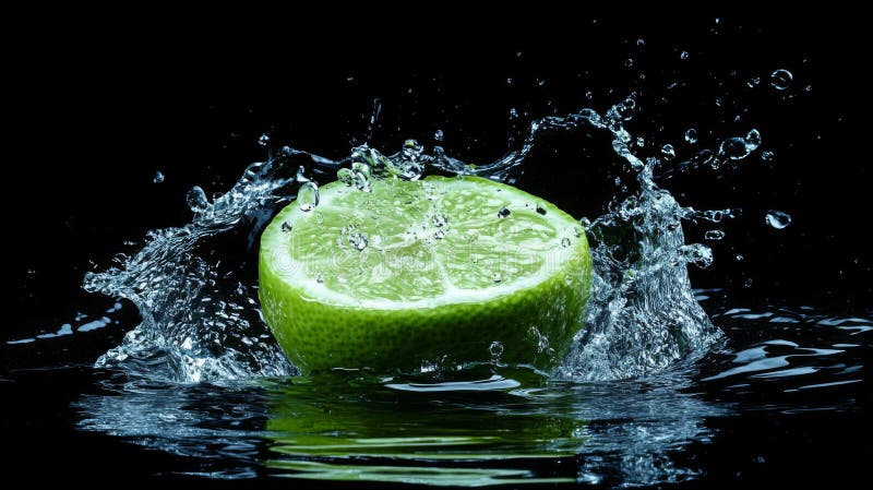 Lime Splashing into Water Against Black Background Stock Illustration ...