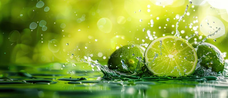 Lime Splashing in Water with Refreshing Background. Generative Ai Stock ...