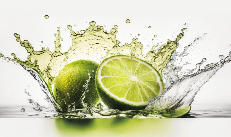 A Lime Splashing into the Water with a Lime Slice Stock Illustration ...
