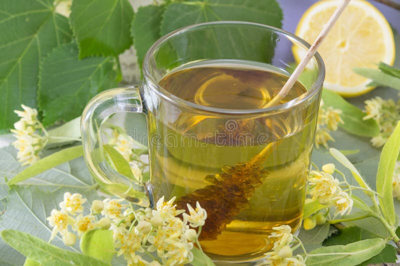 Lime Tea with Sugar Stick, Lemon and Lime Flowers Stock Image - Image ...