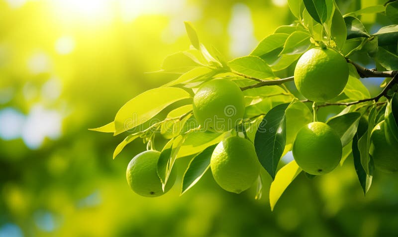 Lime Tree Branch Close Up, Fruit Orchard Background Stock Image - Image ...