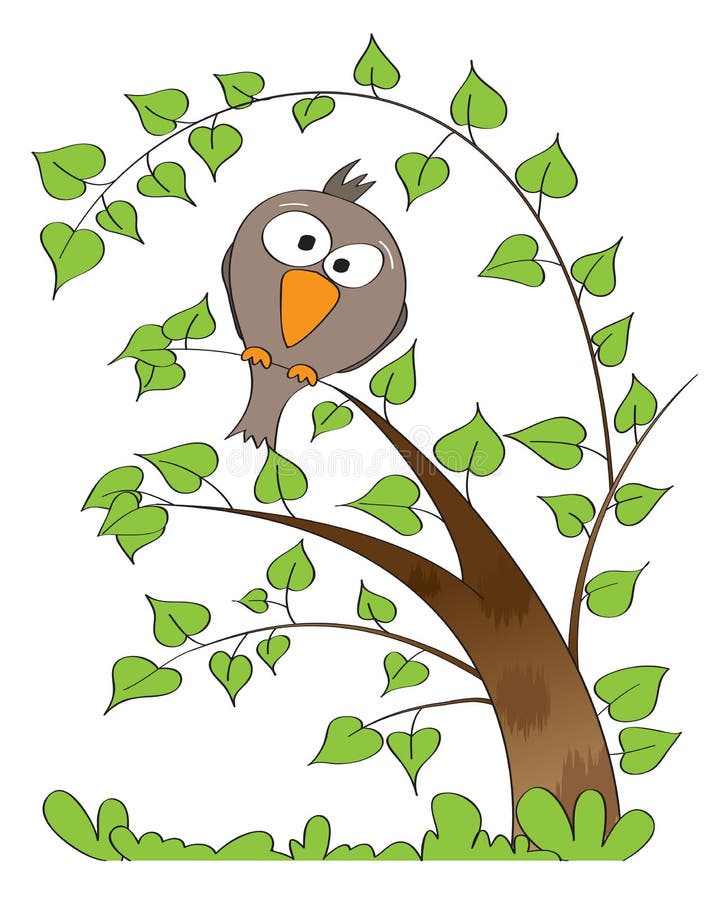 Lime Tree with Funny Bird Sitting on the Branch Stock Vector ...