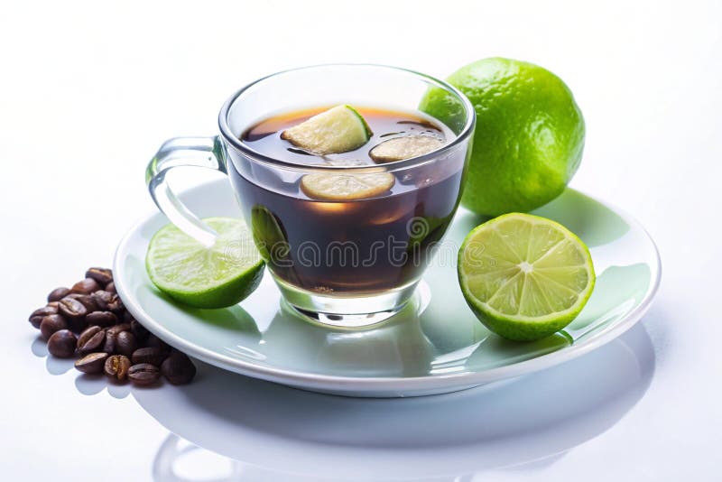 Lime Water and Black Coffee on White Background Stock Illustration ...