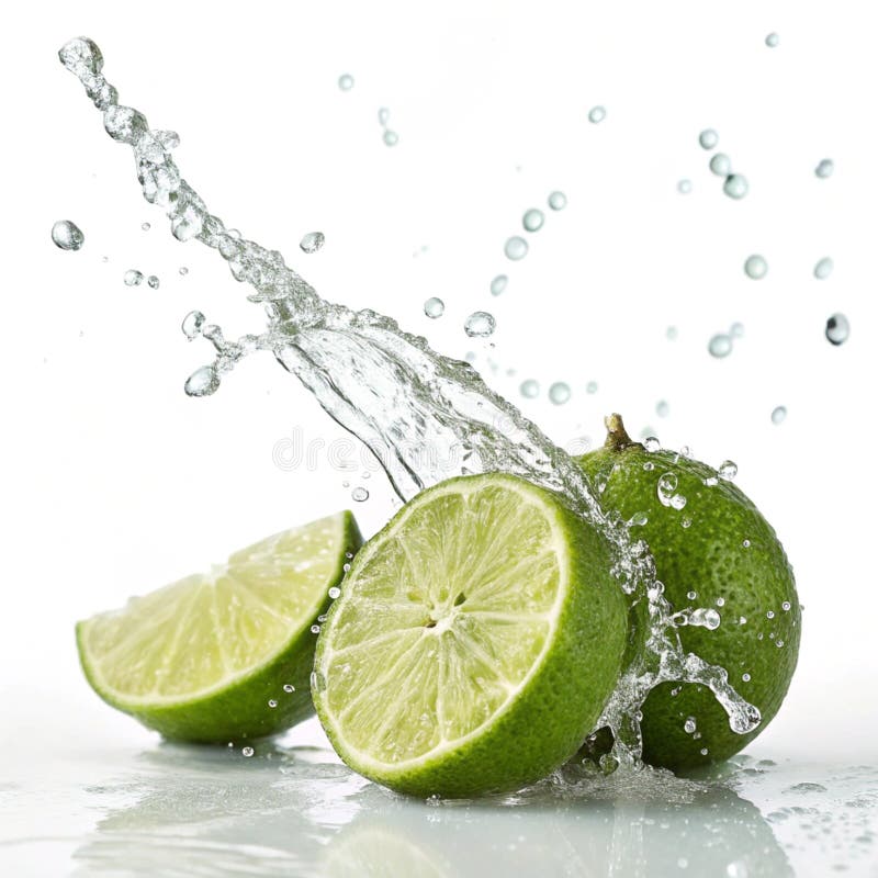 Lime with Water Splash Isolated on White Background Stock Illustration ...