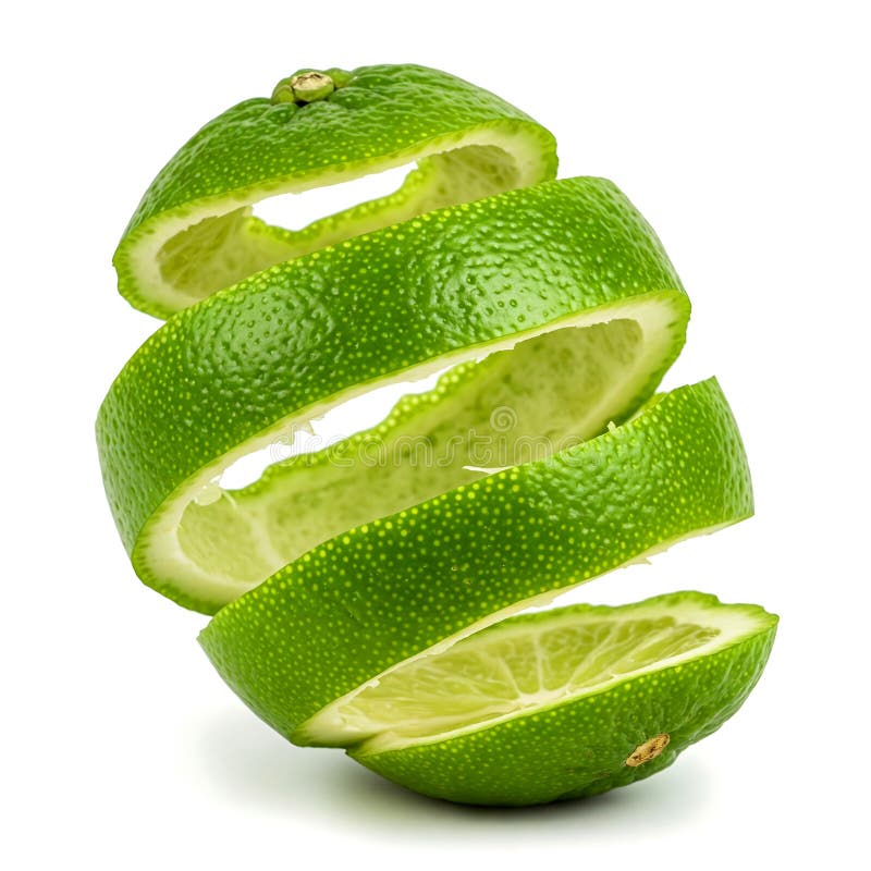 A Lime Zest Spiraling Beautifully Against a White Background Stock ...