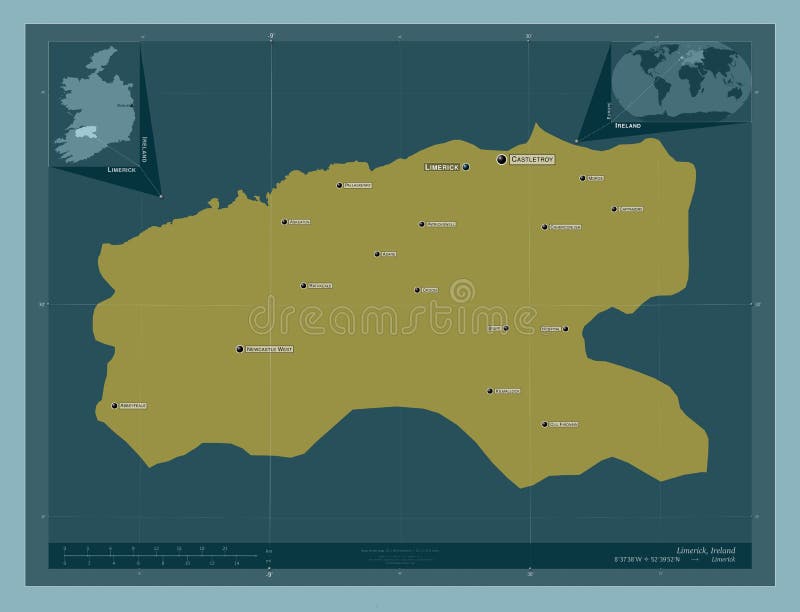 Limerick, Ireland. Solid. Labelled Points of Cities Stock Illustration ...