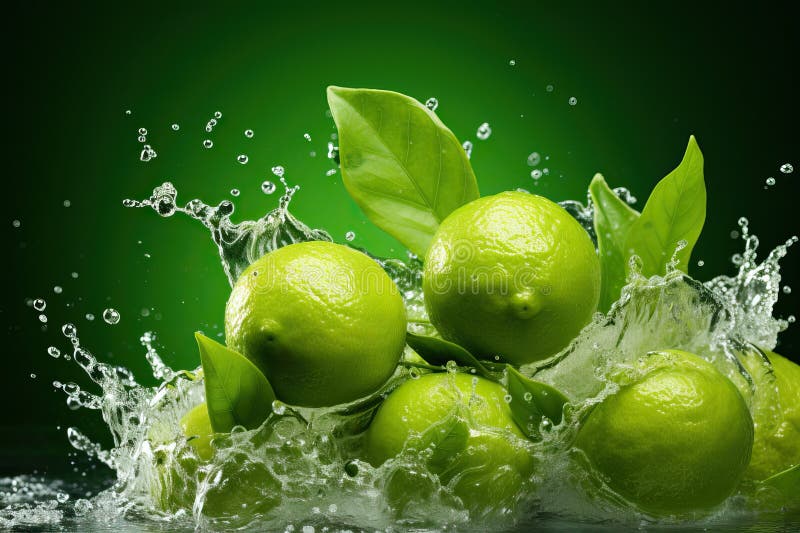 Limes Fall into Water, Whole and Cut Limes in Splashes of Water. Stock ...