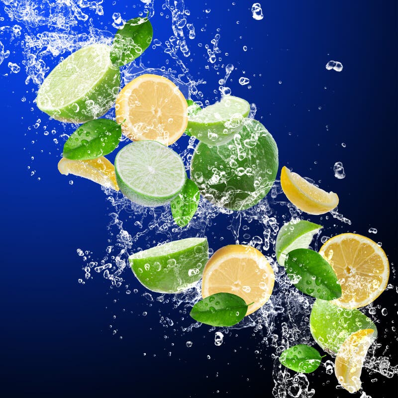 Limes and Lemons with Water Splash Stock Image - Image of freshness ...