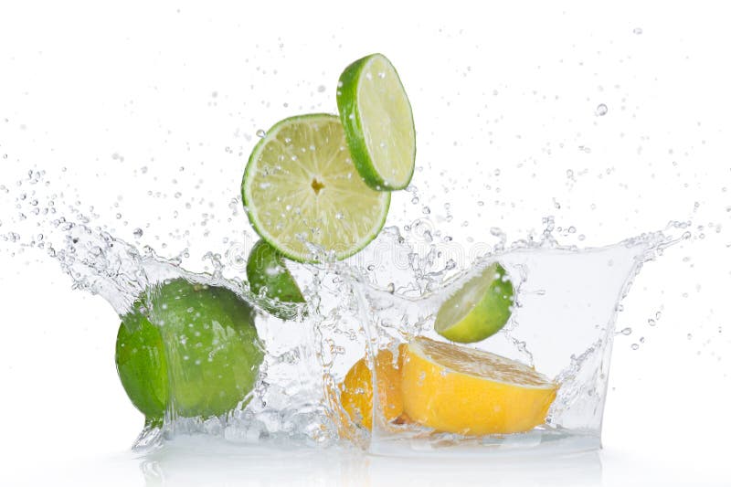 Limes and Lemons with Water Splash Stock Image - Image of freshness ...