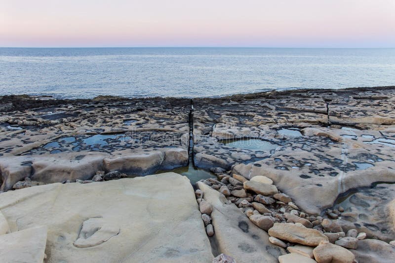 Limestone Beach in Malta at Sunset Stock Photo - Image of europe ...