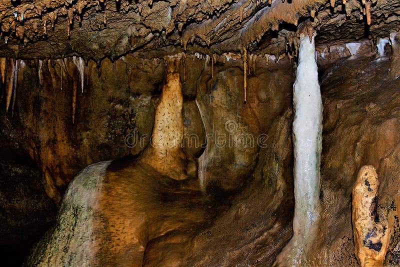 Limestone Cascade Down the Cave Stock Image - Image of abandoned, caves ...