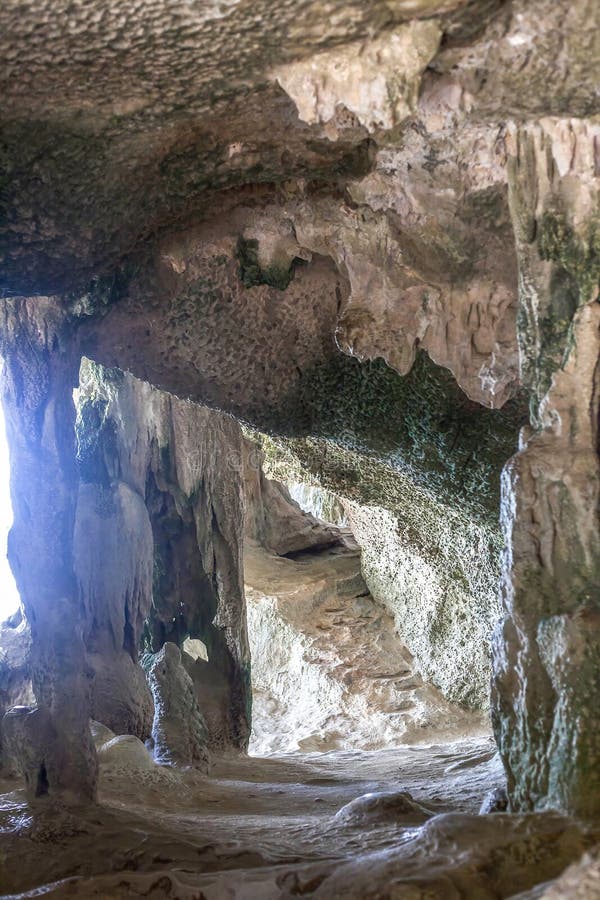 Limestone Cave Inside and Sunlight. Cavern Interior in Thailand, Soft ...
