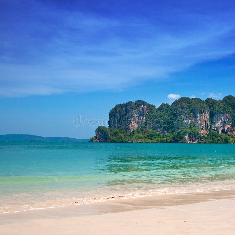 Limestone Cliffs of Krabi Bay Overlooking a Beach Stock Photo - Image ...