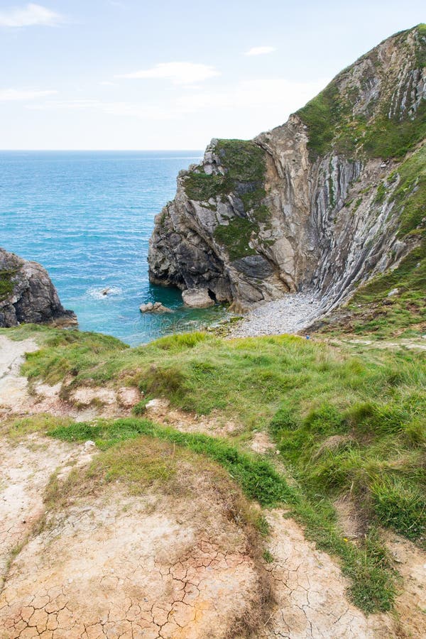 Limestone Foldings on Stair Hole Chalk Cliffs and Atlantic Ocean Stock ...