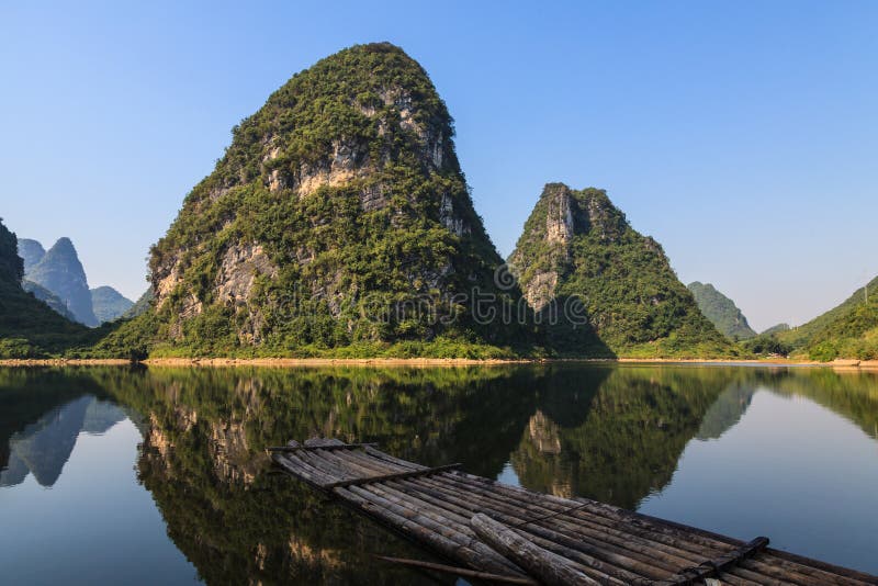 Limestone Hills and Raft at the Li River Stock Image - Image of ...