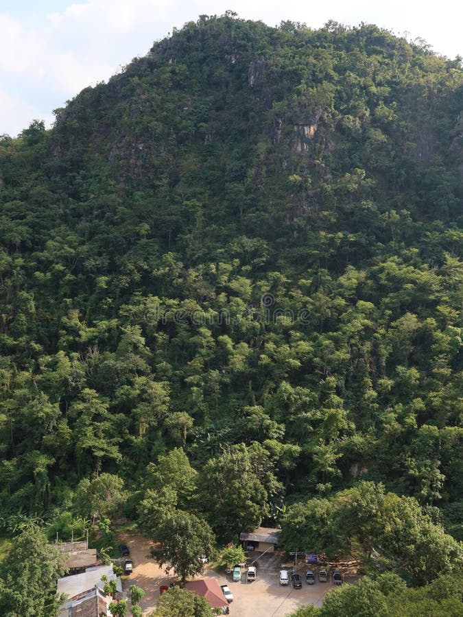 Elevated View of Limestone Mountains Covered with Forest Below with ...