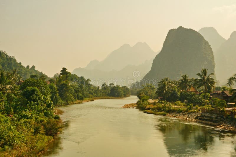 Limestone Mountains and River Stock Photo - Image of nature, karst ...