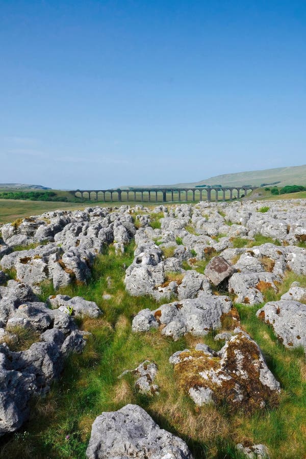 Blea Moor Limestone Pavement Looking Toward Ribblehead Viaduct. Stock ...
