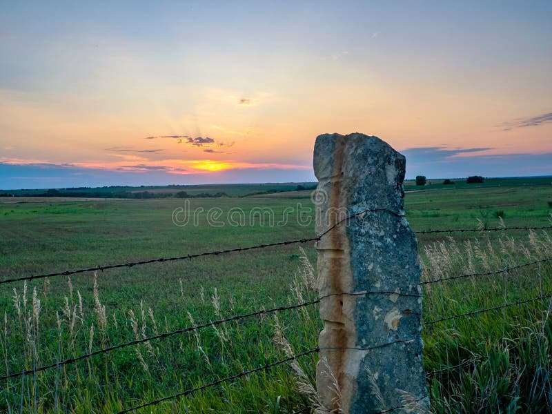 Limestone Post Fence on Green Pasture Stock Photo - Image of post ...