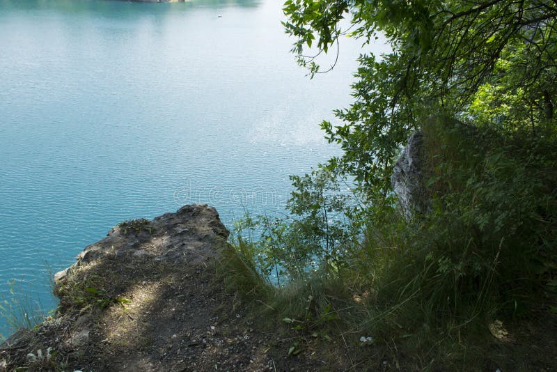 Limestone Quarry Lake with Deep Blue Water Stock Photo - Image of ...