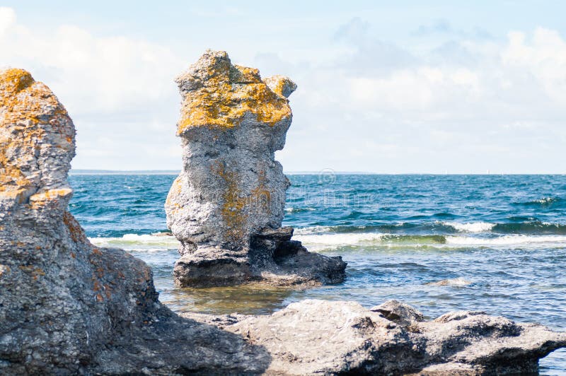 Limestone Sea Stack in Gotland Stock Image - Image of daytime, summer ...