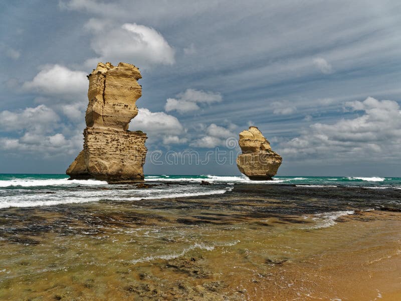 2 Limestone Stacks in Ocean Water at Gibsons Beach Stock Photo - Image ...