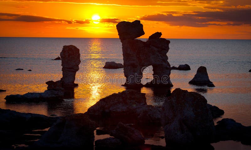 Limestone Stacks during Sunset in Sweden. Stock Photo - Image of ...