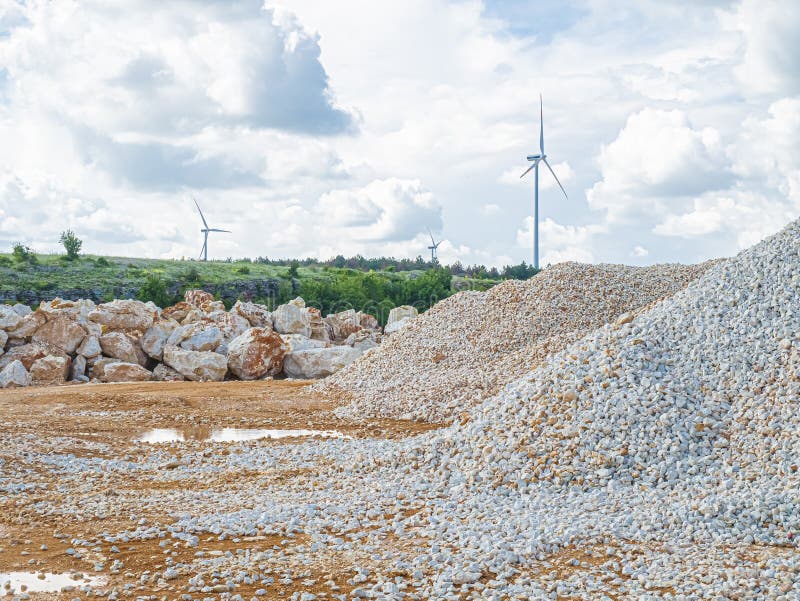 Limestone Stone Quary and an Excavator. Stock Image - Image of ...