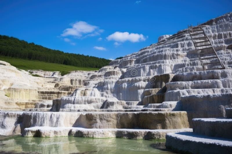 Limestone Terraces Step Down To a Thermal Hot Spring Stock Photo ...
