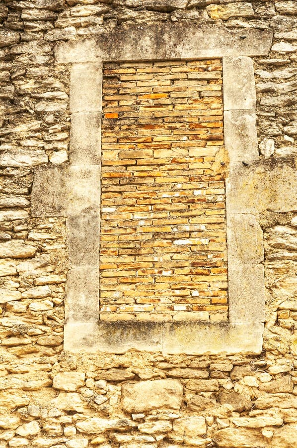 Limestone Wall with Former Window, Bricked Up for Defencive Protection ...