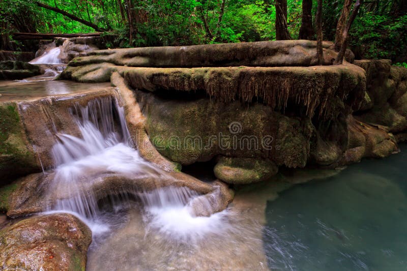 Limestone Waterfall in Tropical Forest Stock Photo - Image of natural ...