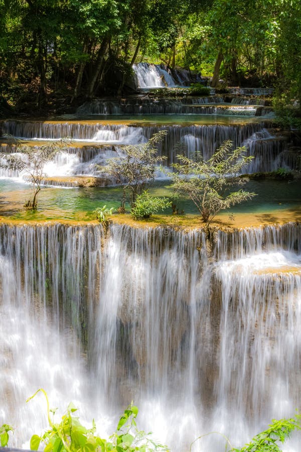 Limestone Waterfalls, Huay Mae Khamin Stock Image - Image of landscape ...