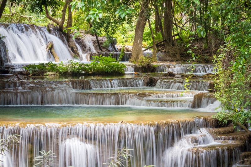 Limestone Waterfalls, Huay Mae Khamin Stock Photo - Image of heaven ...