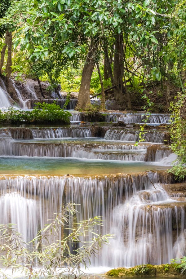 Limestone Waterfalls, Huay Mae Khamin Stock Image - Image of freshness ...