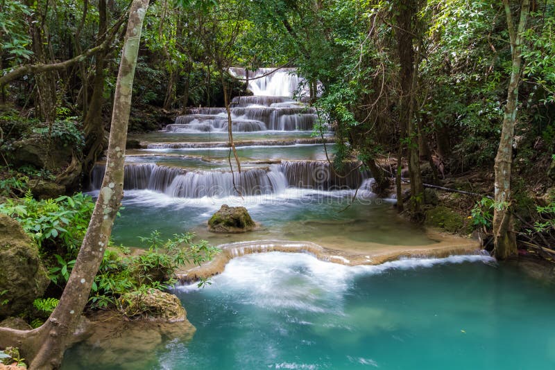 Limestone Waterfalls, Huay Mae Khamin Stock Photo - Image of motion ...