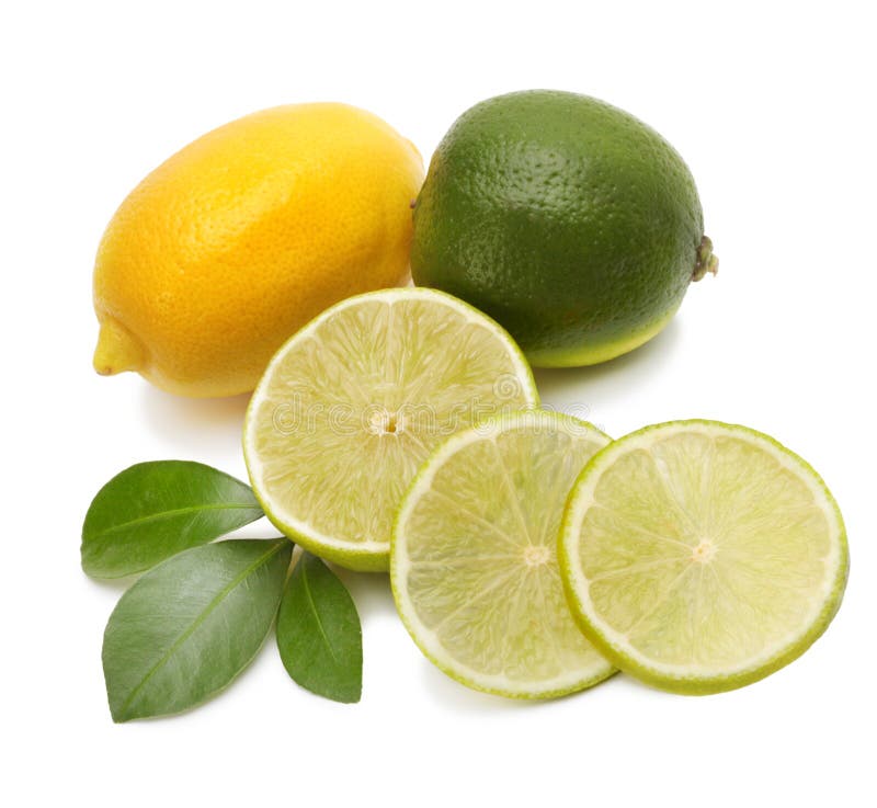 Limetta, limone e foglio fotografia stock. Immagine di vitamina - 17090480