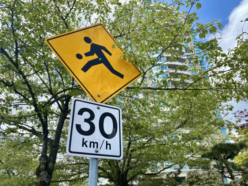 Limit Sign on the Road Kids Playing Speed Limit Stock Image - Image of ...