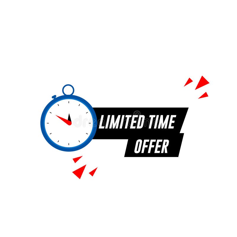 Limited Time Offer Badge with Blue Clock Vector Design on White ...