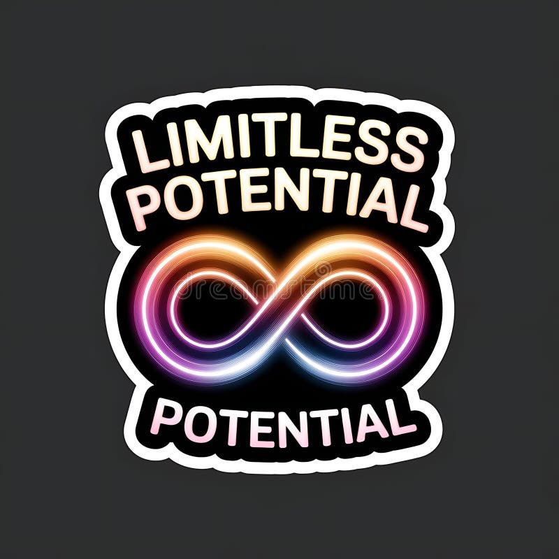 Limitless Potential Infinite Loop Icon, Glowing Gradient Text on Dark ...