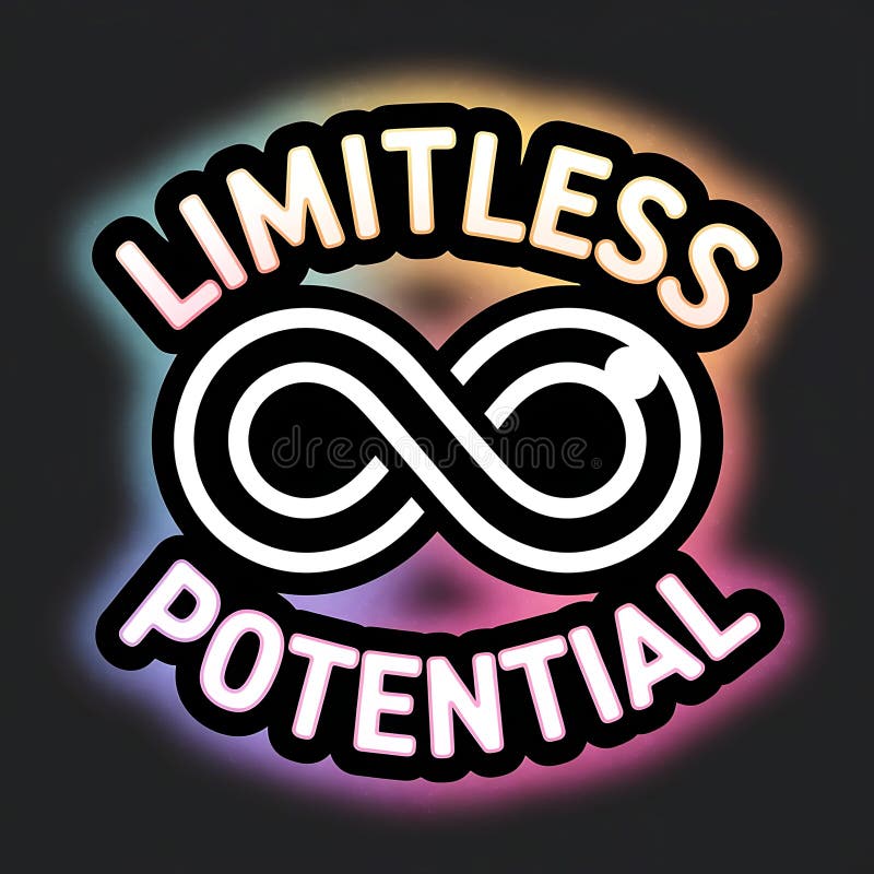 Limitless Potential Infinite Loop Icon, Glowing Gradient Text on Dark ...
