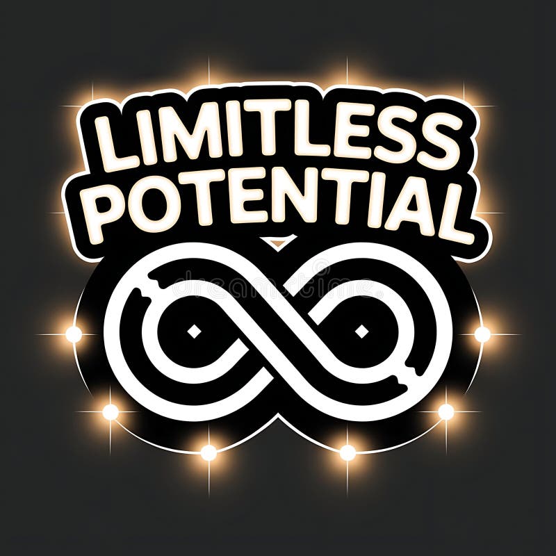 Limitless Potential Infinite Loop Icon, Glowing Gradient Text on Dark Bg, with Thick White ...