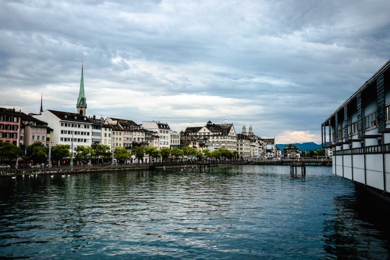 The Limmat River Shot in Zurich, Switzerland. Stock Image - Image of ...