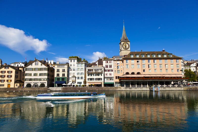 Limmat River in Zurich stock photo. Image of boat, street - 21642912