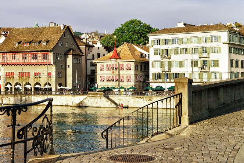 Limmatquai at Zurich Old Town Center Stock Photo - Image of limmat ...