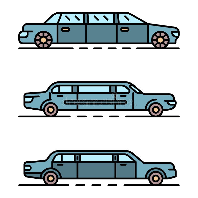 Limousine Icons Set Vector Flat Stock Vector - Illustration of limo ...