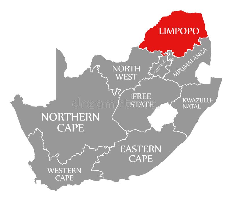 Limpopo Red Highlighted in Map of South Africa Stock Illustration ...