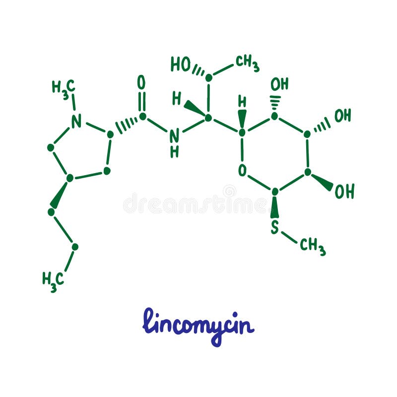 Lincomycin Hand Drawn Vector Formula Chemical Structure Lettering Blue ...