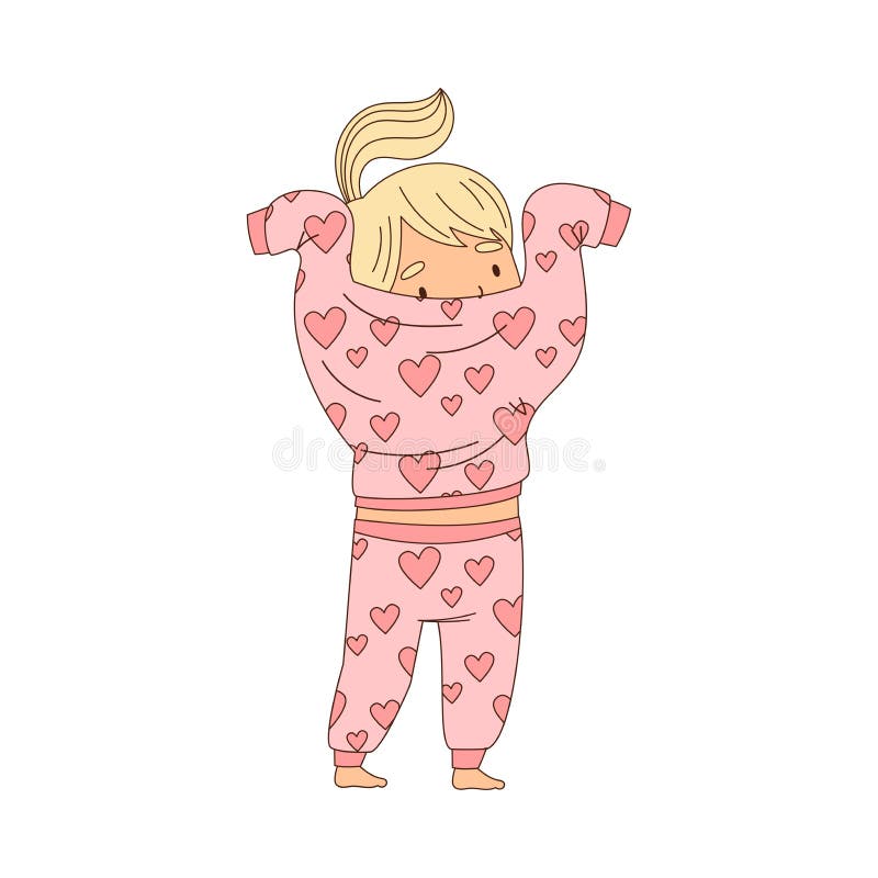 Linda Niña Que Pone En Pijama Que Se Prepara Para Dormir Ilustración