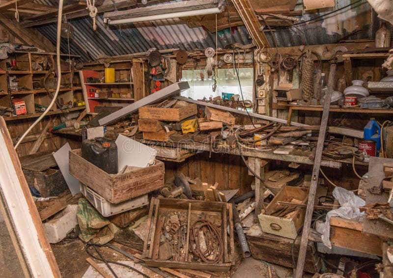 Cluttered, Old Workbench with Old Tools. in a Shed.. Editorial Photo ...